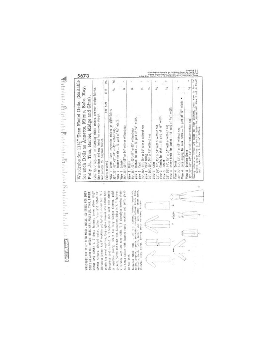 Vintage Simplicity 5673 for 11 1/2 Inch Dolls Such as Barbie Doll ...