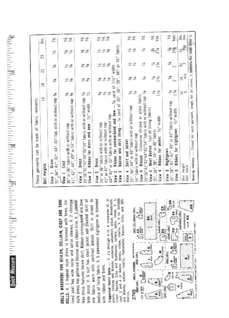 Vintage 1950's Simplicity 2745 - 14 Inch Miss Revlon, Dollikin, Cissy ...