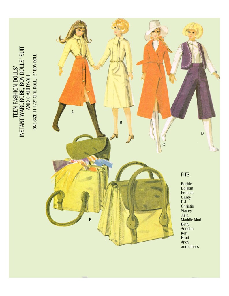 Vintage 11 1/2 Girl and 12 Inch Boy Doll Sewing Patterns , Barbie ...