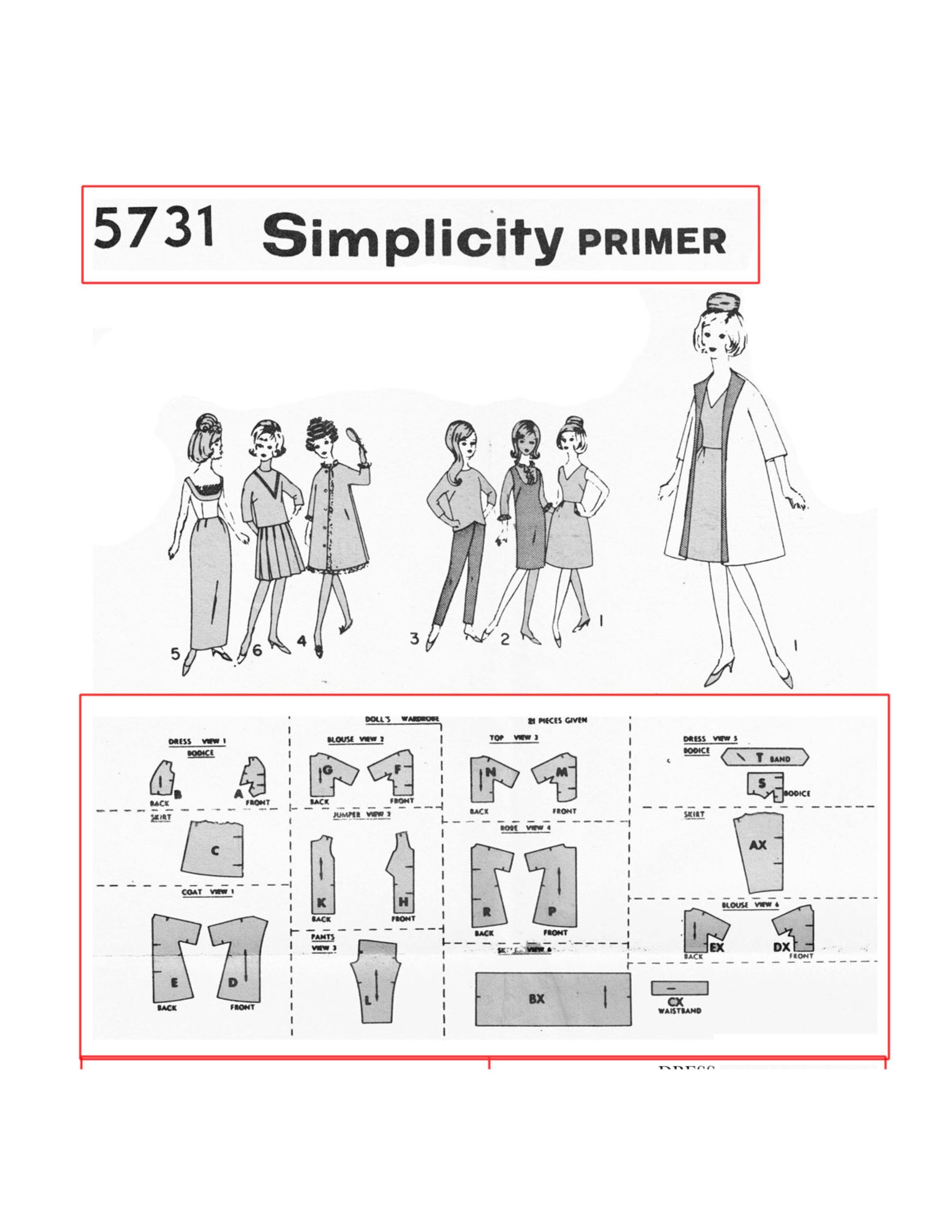 1960's 11 1/2 Inch Doll Sewing Pattern Simplicity 5731 - PDF - Etsy