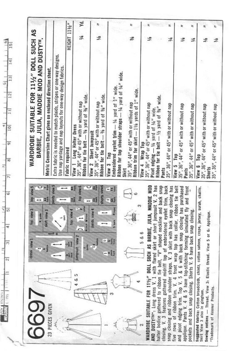 Vintage Simplicity 6697 for 11 1/2 Inch Dolls Such as Barbie, Julia ...
