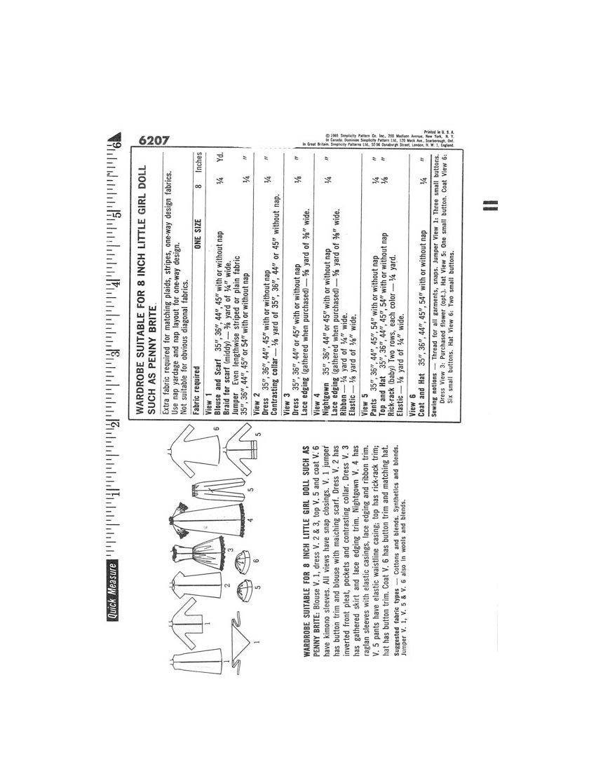 Vintage Simplicity 6207 - 8 Inch Penny Brite and Others Doll Sewing ...