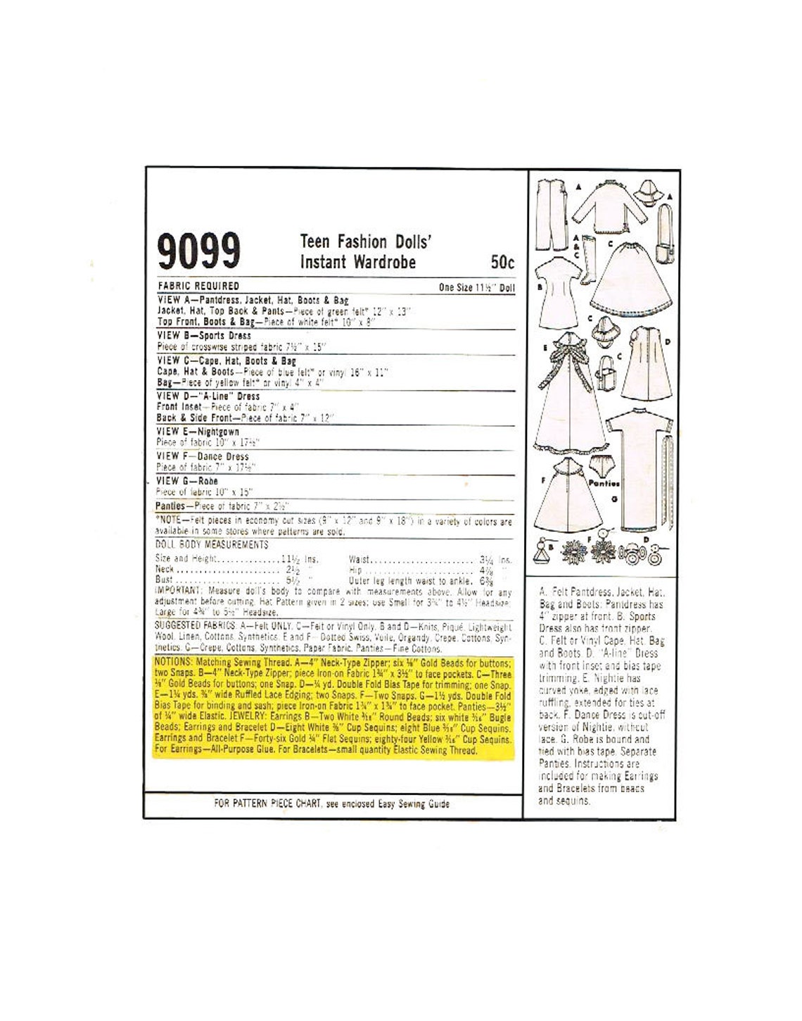 Mccall's 9099 11 1/2 Inch Doll - Etsy