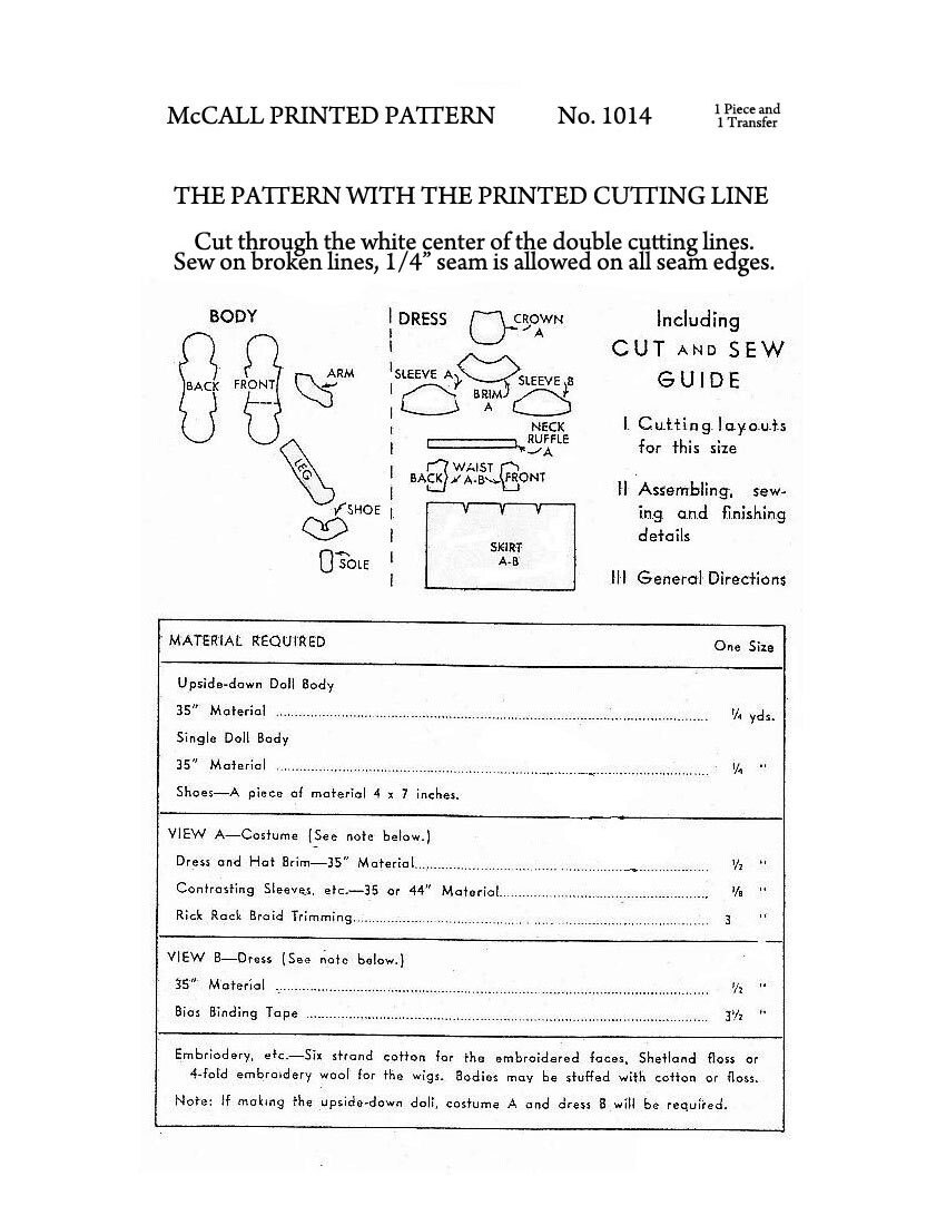 Vintage Reproduced Upside-down Doll Sewing Patterns 15 Inches High PDF ...