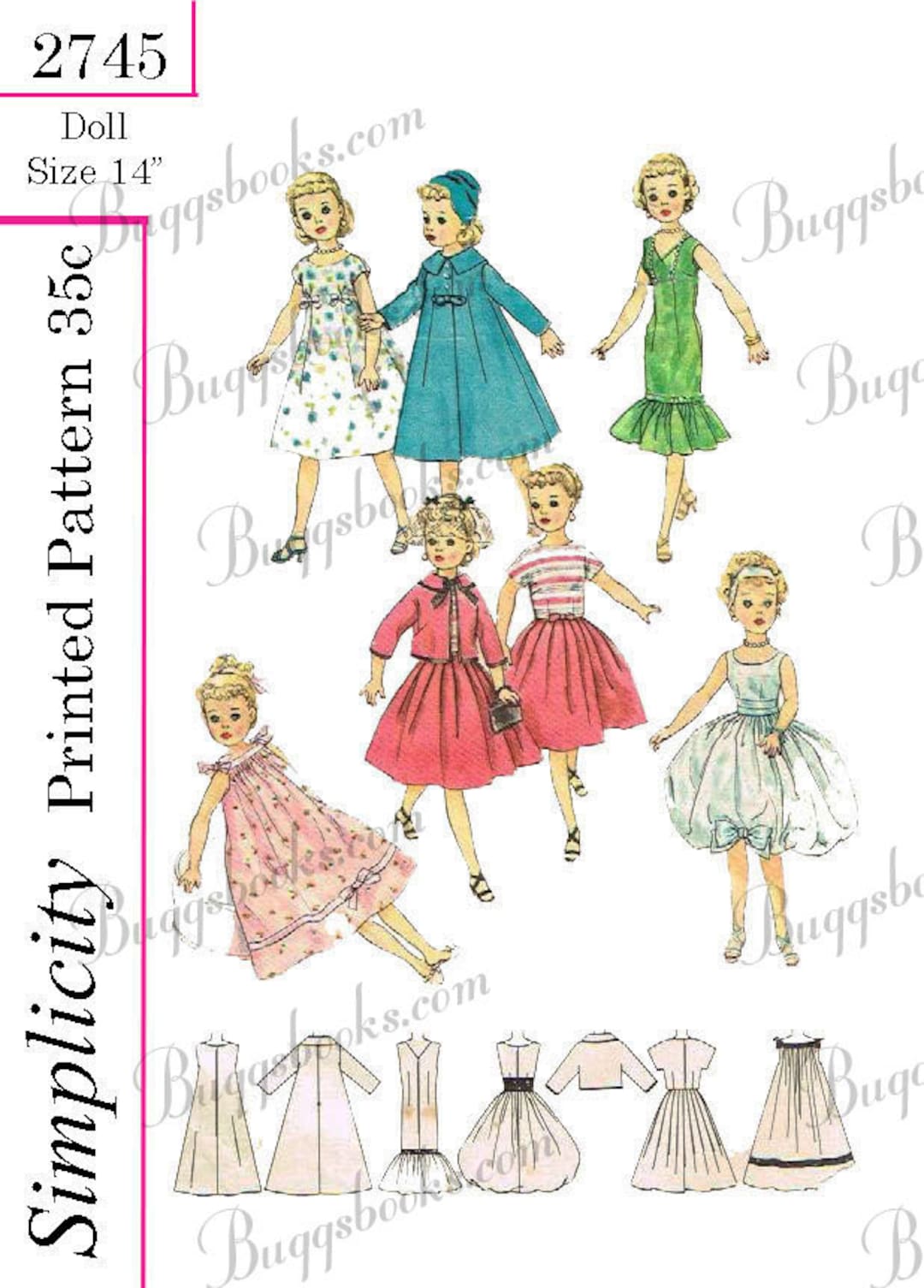 Vintage 1950's Simplicity 2745 - 14 Inch Miss Revlon, Dollikin, Cissy ...