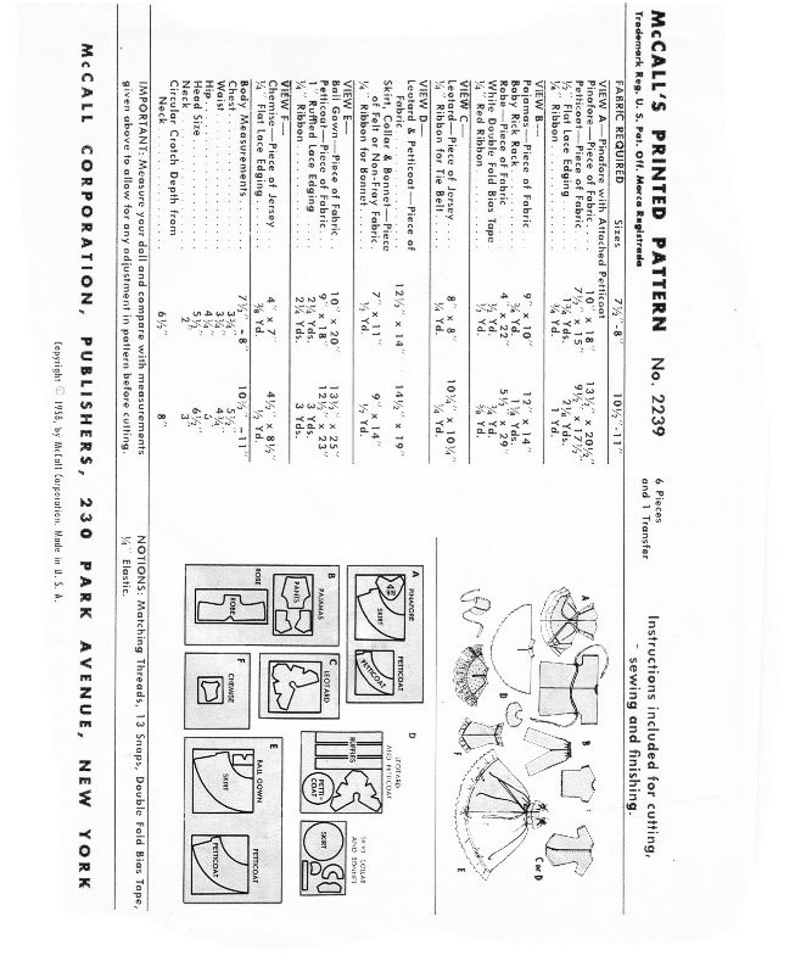 Vintage Mccalls 2239 for 7 1/2 - 8" Doll Clothes Sewing Pattern - Betsy ...
