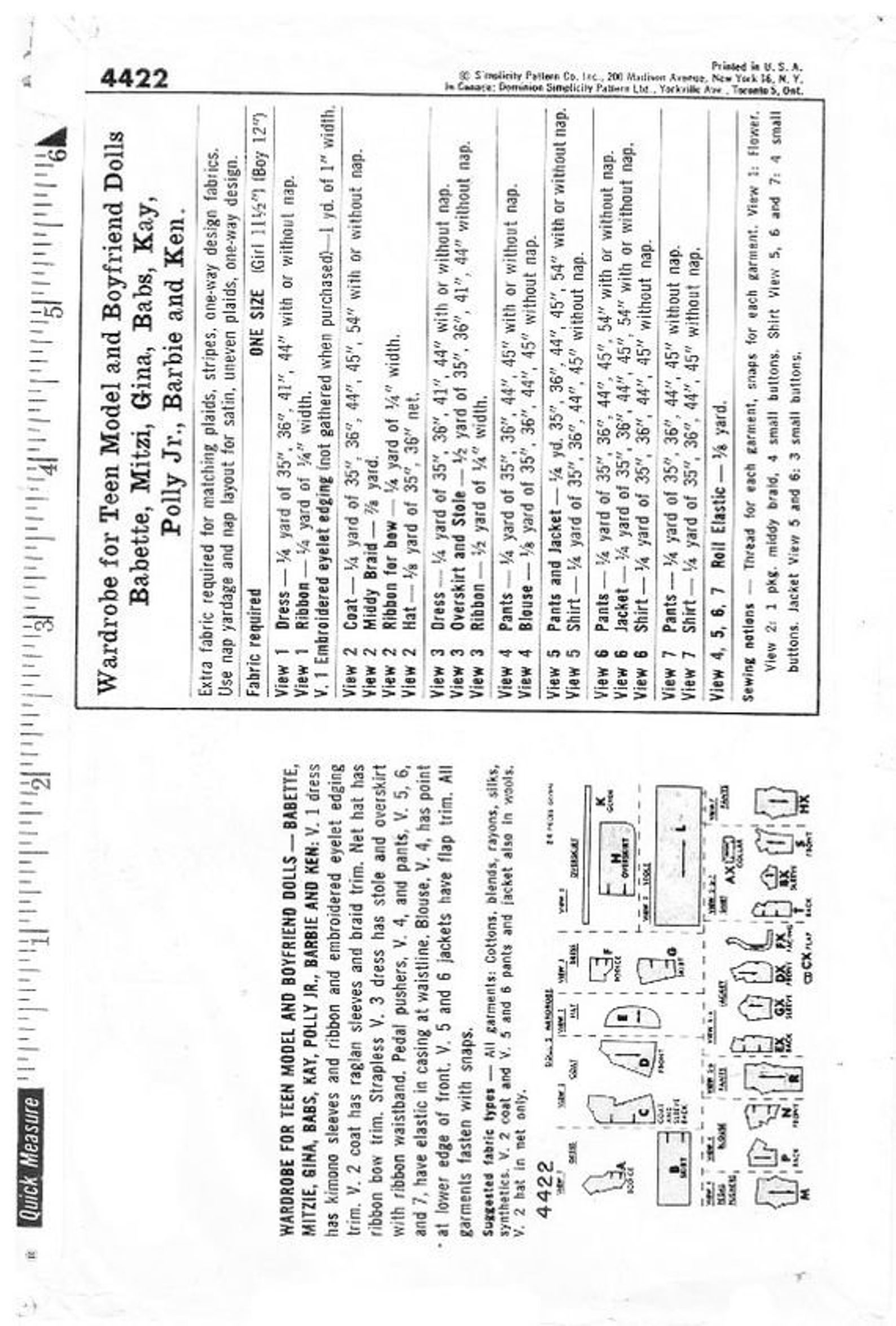 Simplicity 4422 Barbie Doll Clothes Sewing Pattern Hard Copy - Etsy