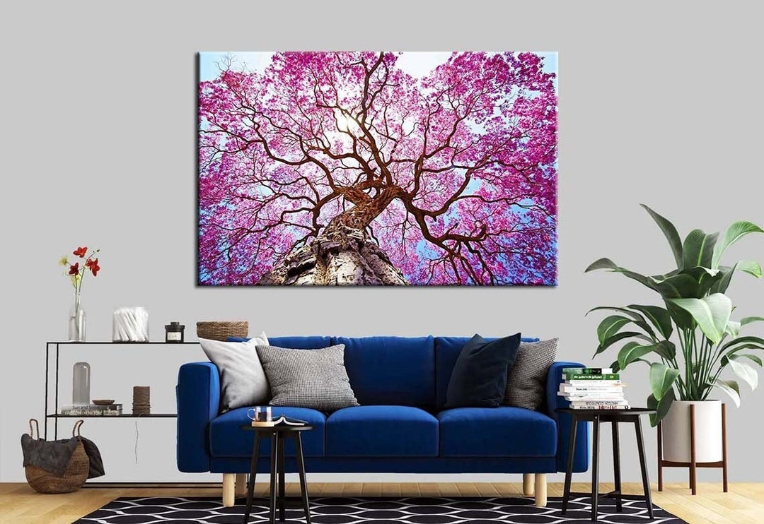 Pink Tree Wall Art, Pink Tree Canvas, Tree Wall Art, Landscape Wall Art ...