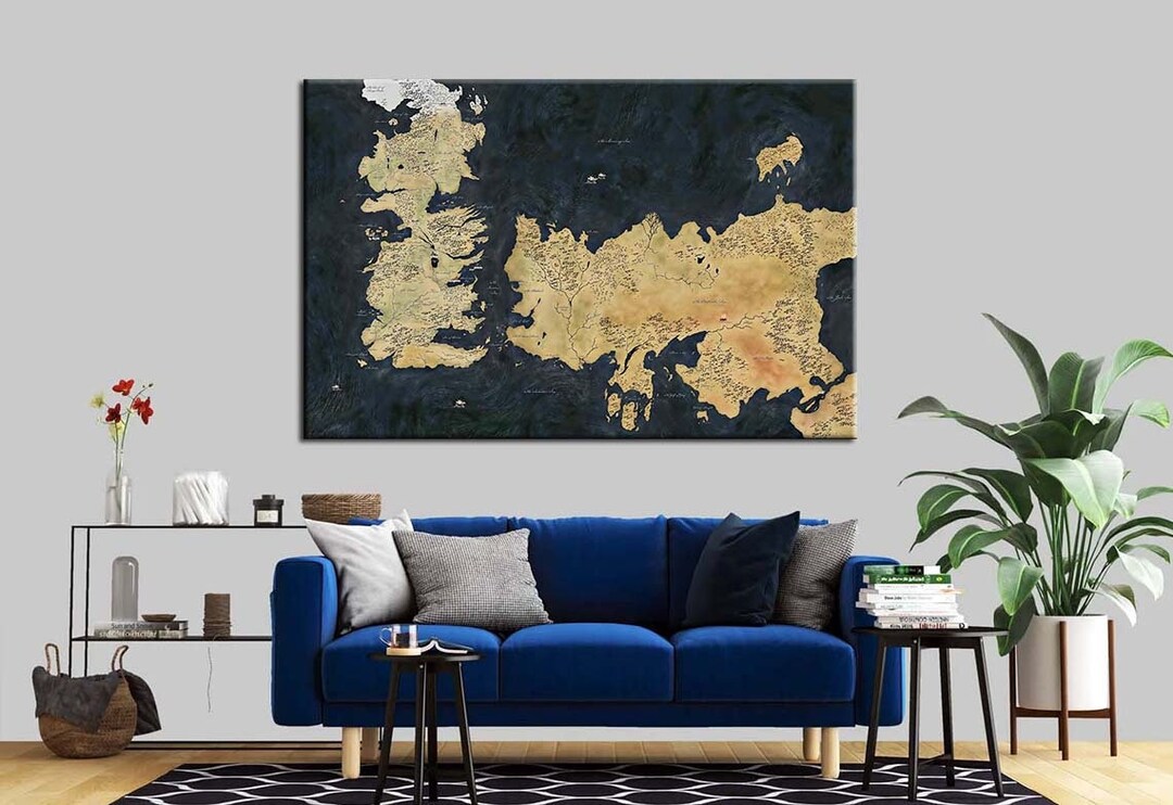 Game of Thrones Map Canvas Wall Art, Westeros Map Print, Game of ...