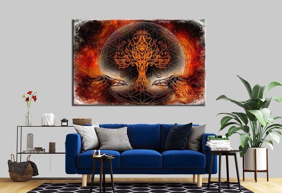 Pair of Ravens With Tree of Life and Sacred Geometry Flower of Life ...