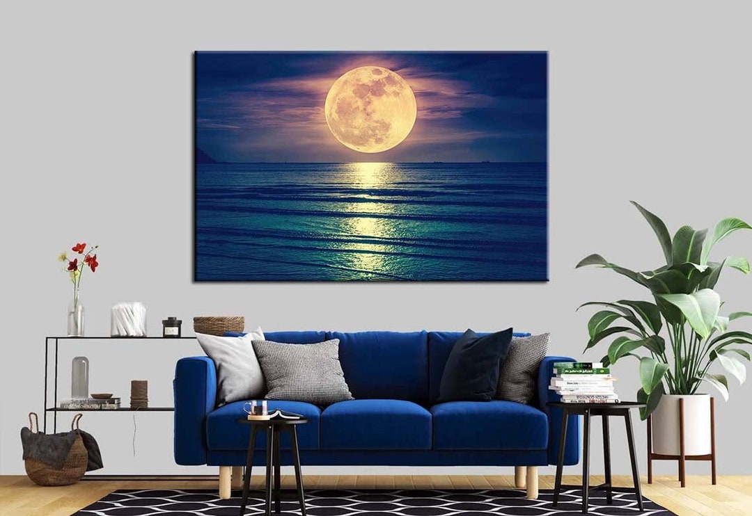 Huge Full Moon Over the Sea Full Moon, Full Moon Wall Art, Full Moon ...