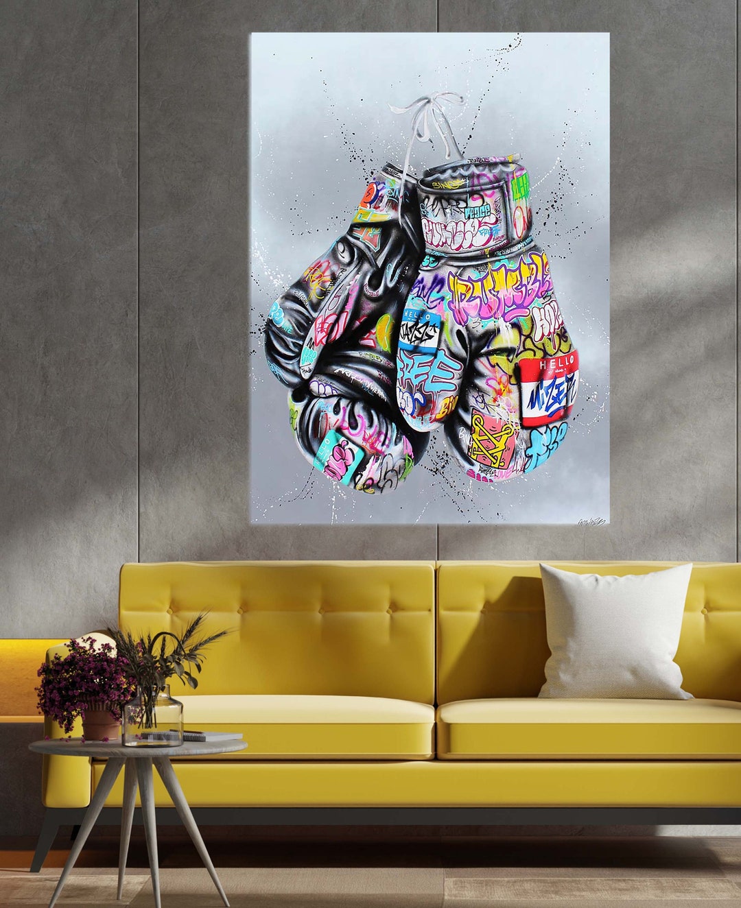 Graffiti Boxing Gloves Canvas Art, Vibrant Urban Street Art Decor ...