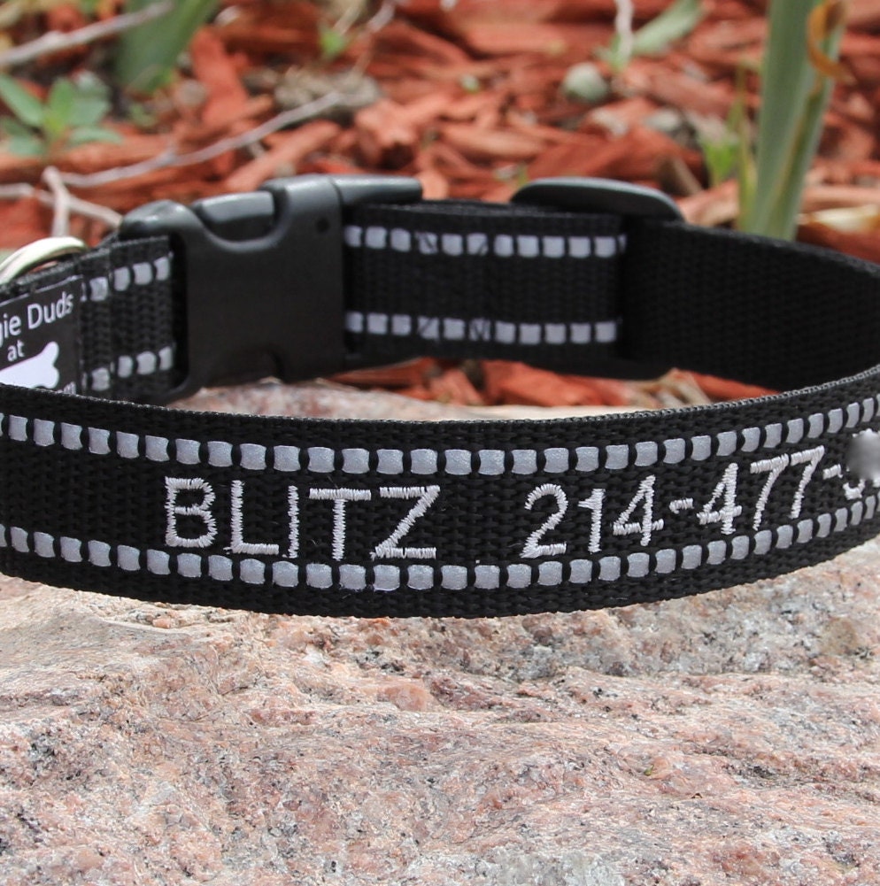 Personalized REFLECTIVE ID Dog Collar Adjustable Embroidered - Etsy