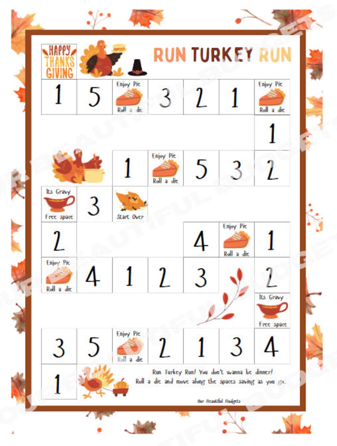 Digital Download Run Turkey Run Game Board - Etsy