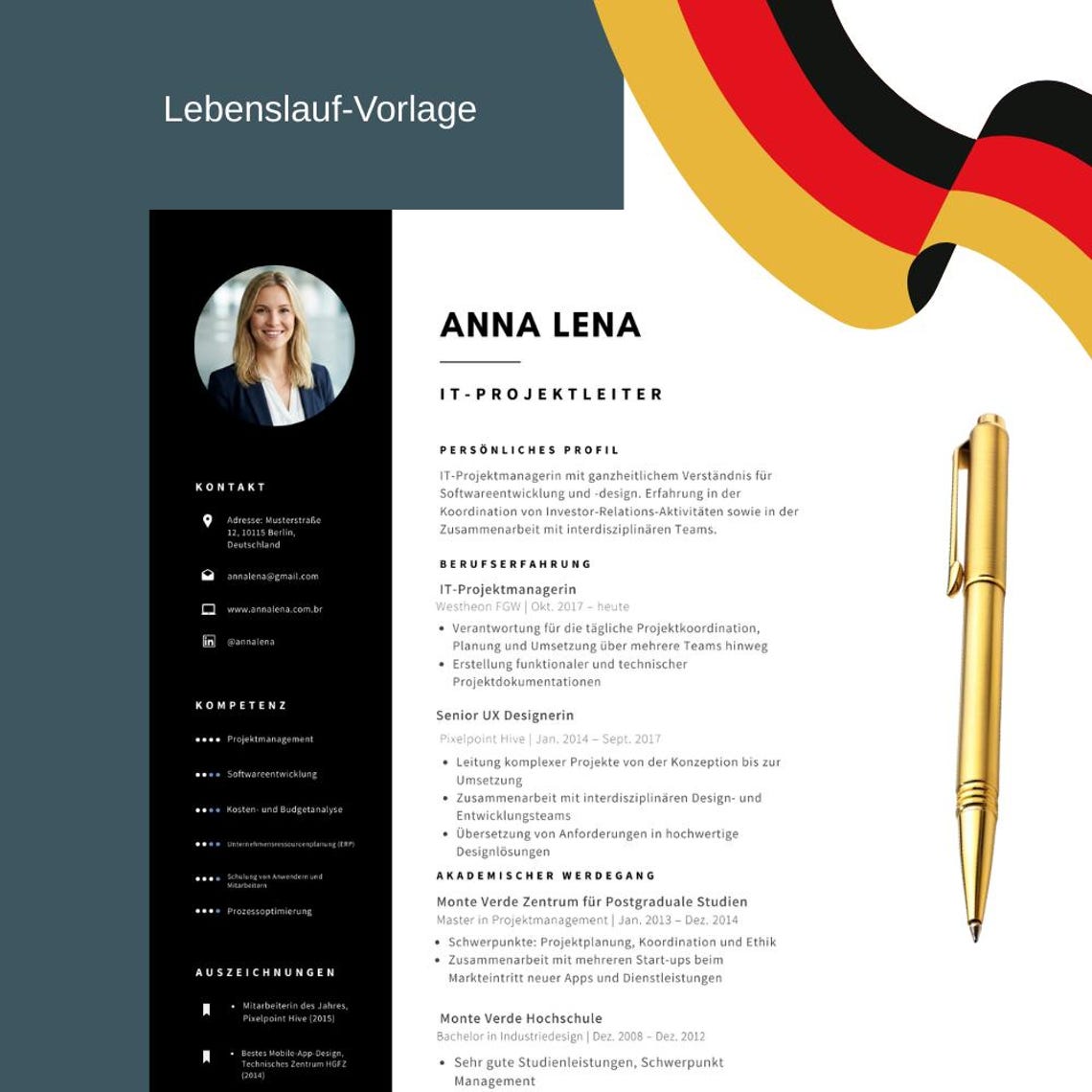 Lebenslauf Vorlage Word & Pages | Deutsche Bewerbungsvorlage | Moderner ...