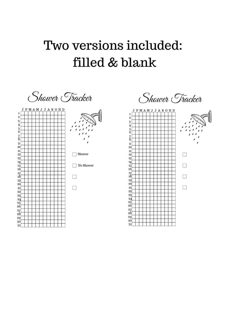 Shower Tracker – Printable Journal & Planner Page – Daily Tracker ...