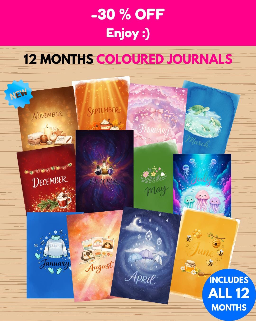 12-month Journal Bundle –printable Planner - Journal Pages – Digital ...