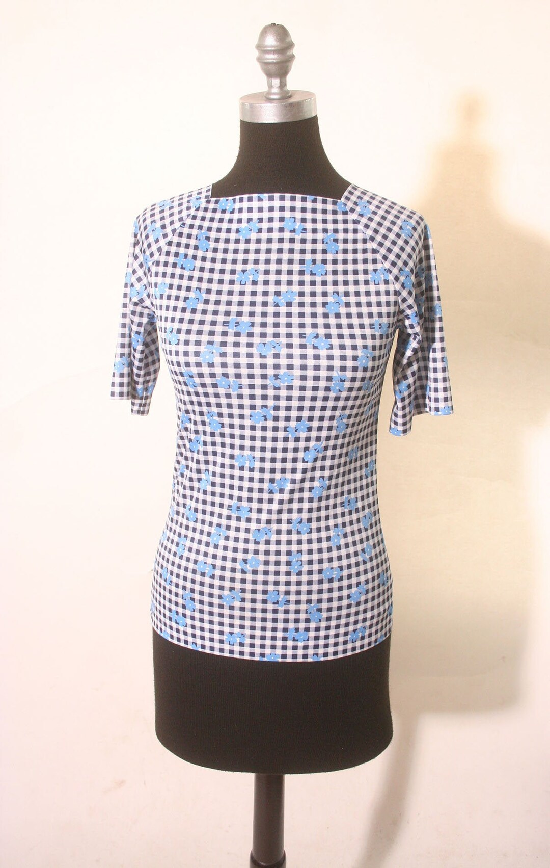 Vintage 90s Quarter Sleeve Blue Picnic Square Neck Fitted - Etsy