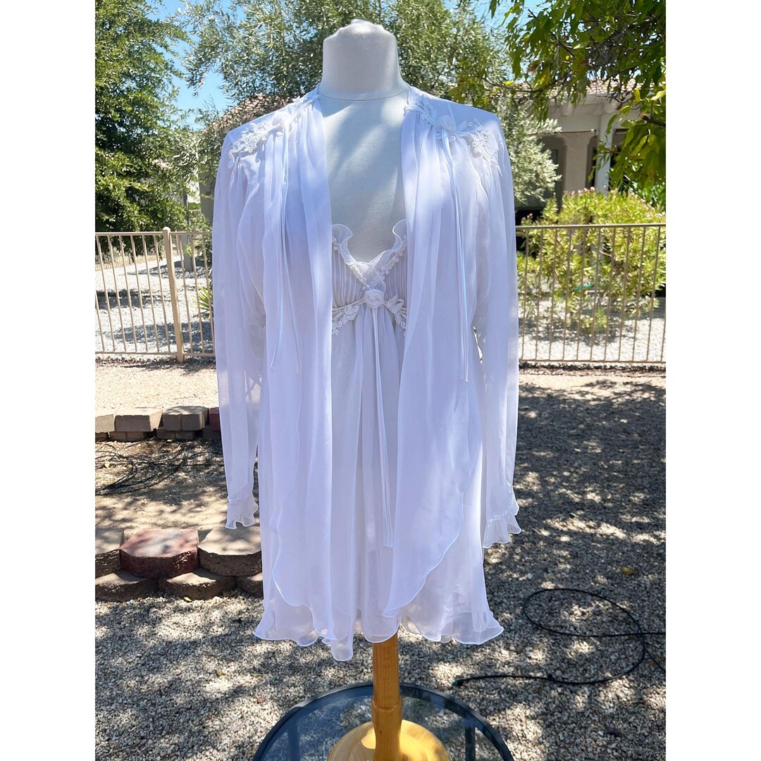 Vintage 80s Sheer White Floral Lace Ruffled Empire Waist Spaghetti ...
