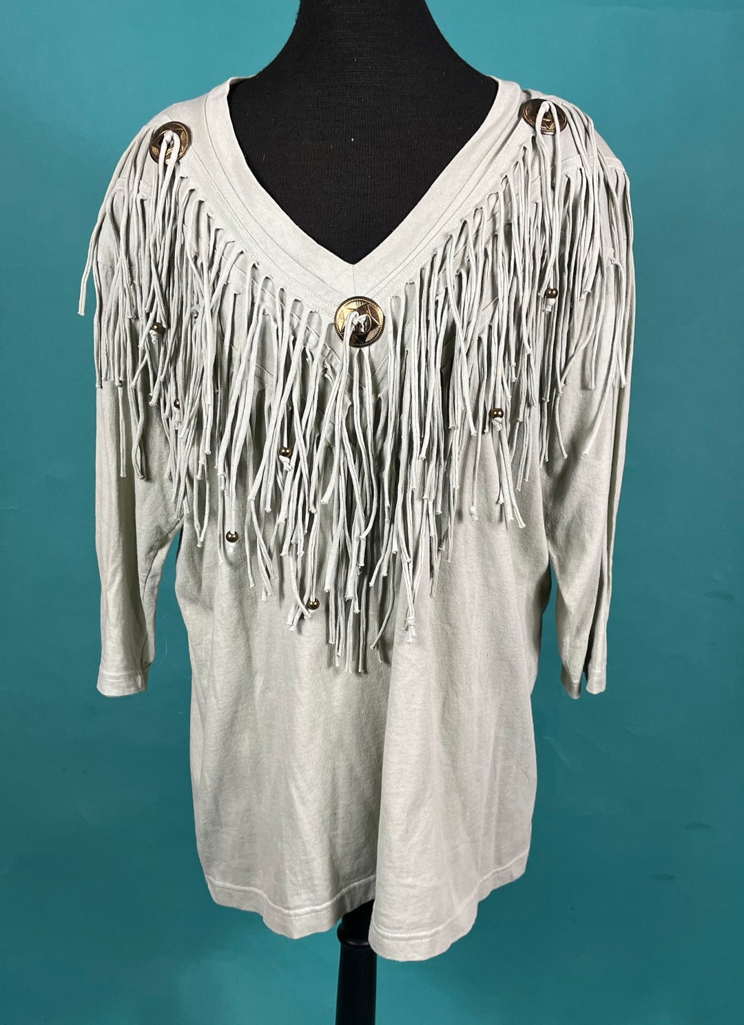 Vintage 90s Bronze Concho Pistachio Green Beaded Tassel Country Western ...