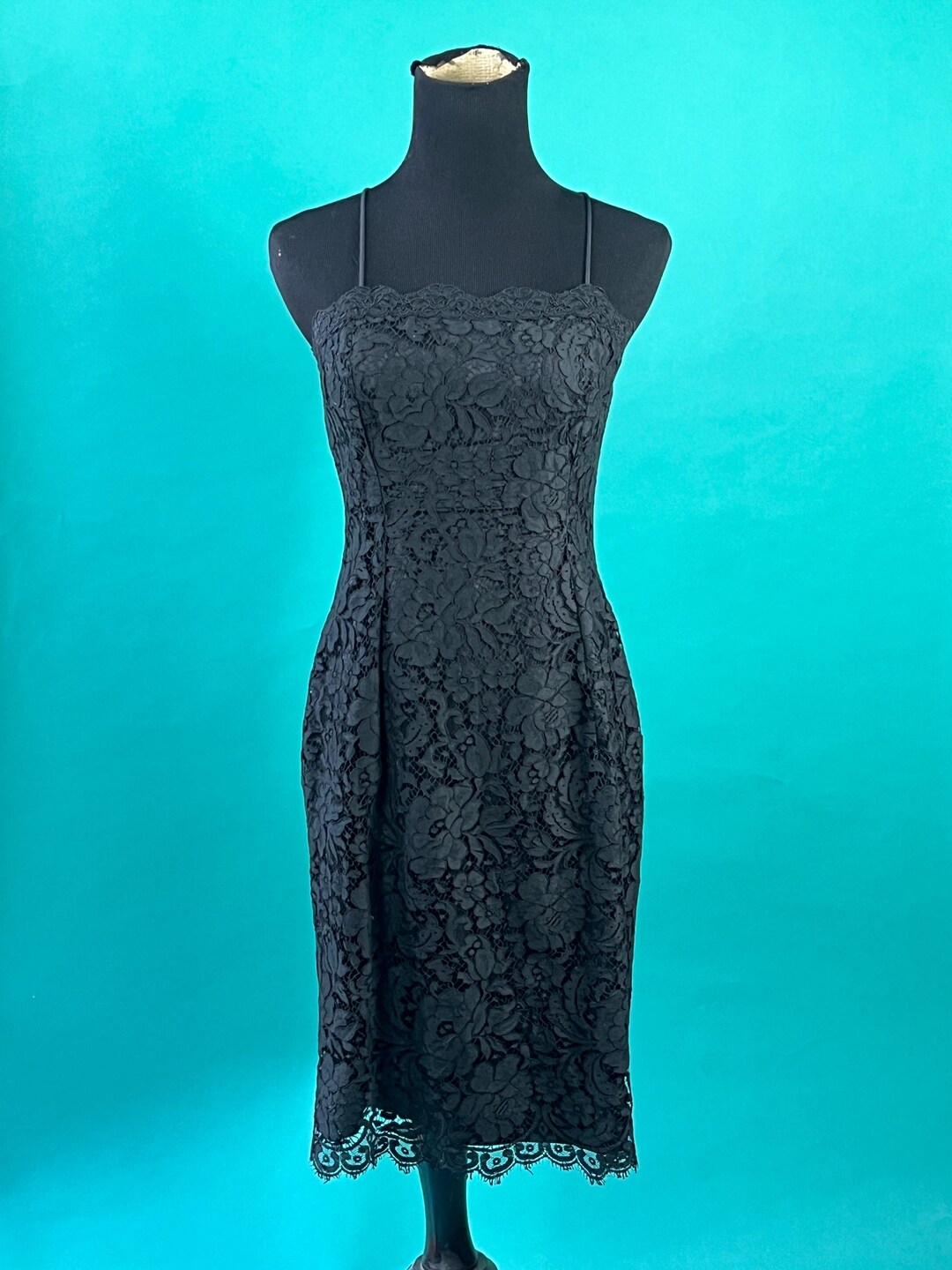 Vintage 80s Lillie Rubin Black Floral Lace Spaghetti Strap Formal ...