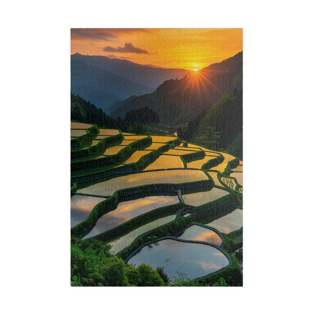 Serene Terraced Rice Fields at Sunset Puzzle 1014 Pieces, Tranquil ...