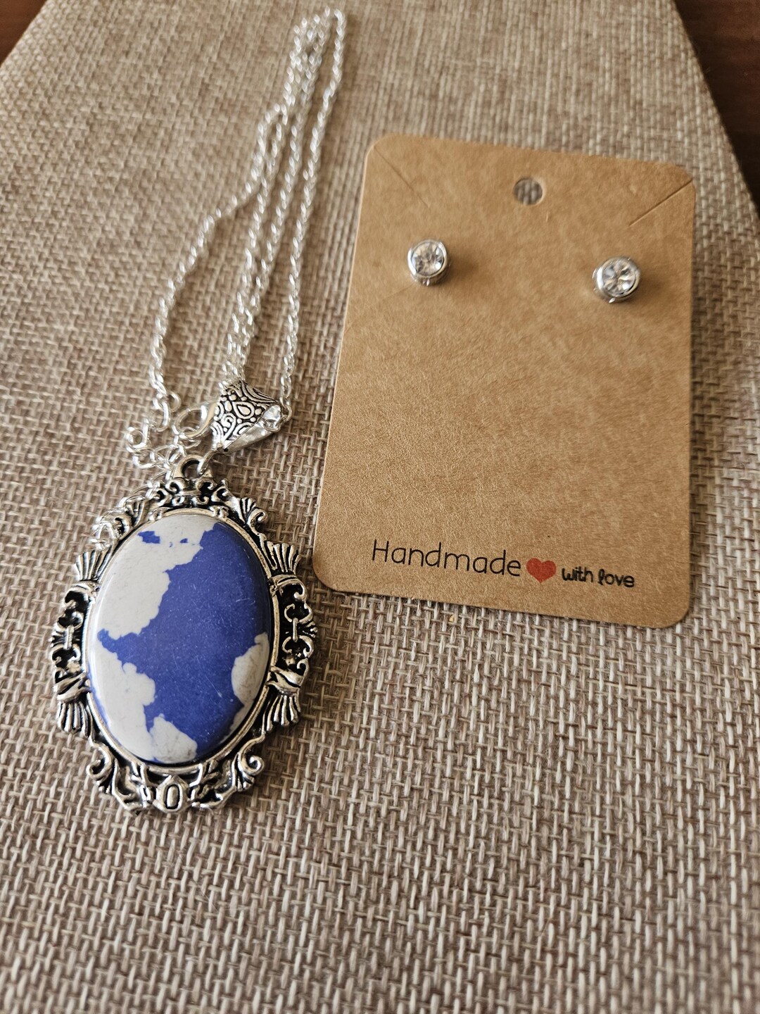 Blue Spotted Stone Pendent Plus Post - Etsy