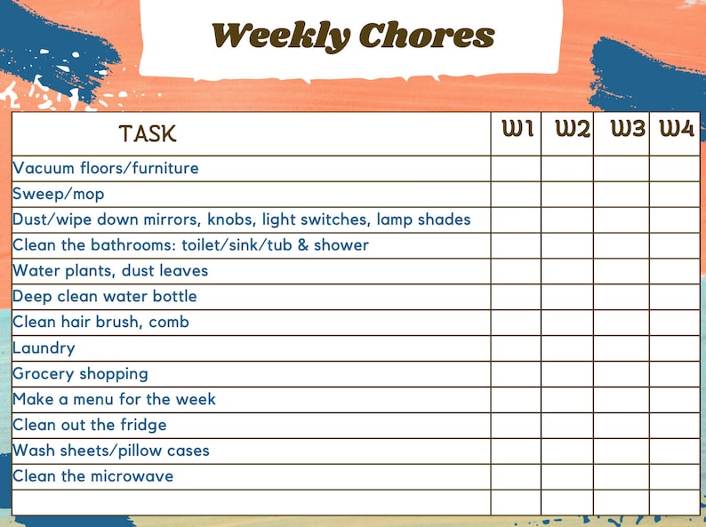 Household Chore Chart, Printable Chore Chart, Editable Chore Chart ...