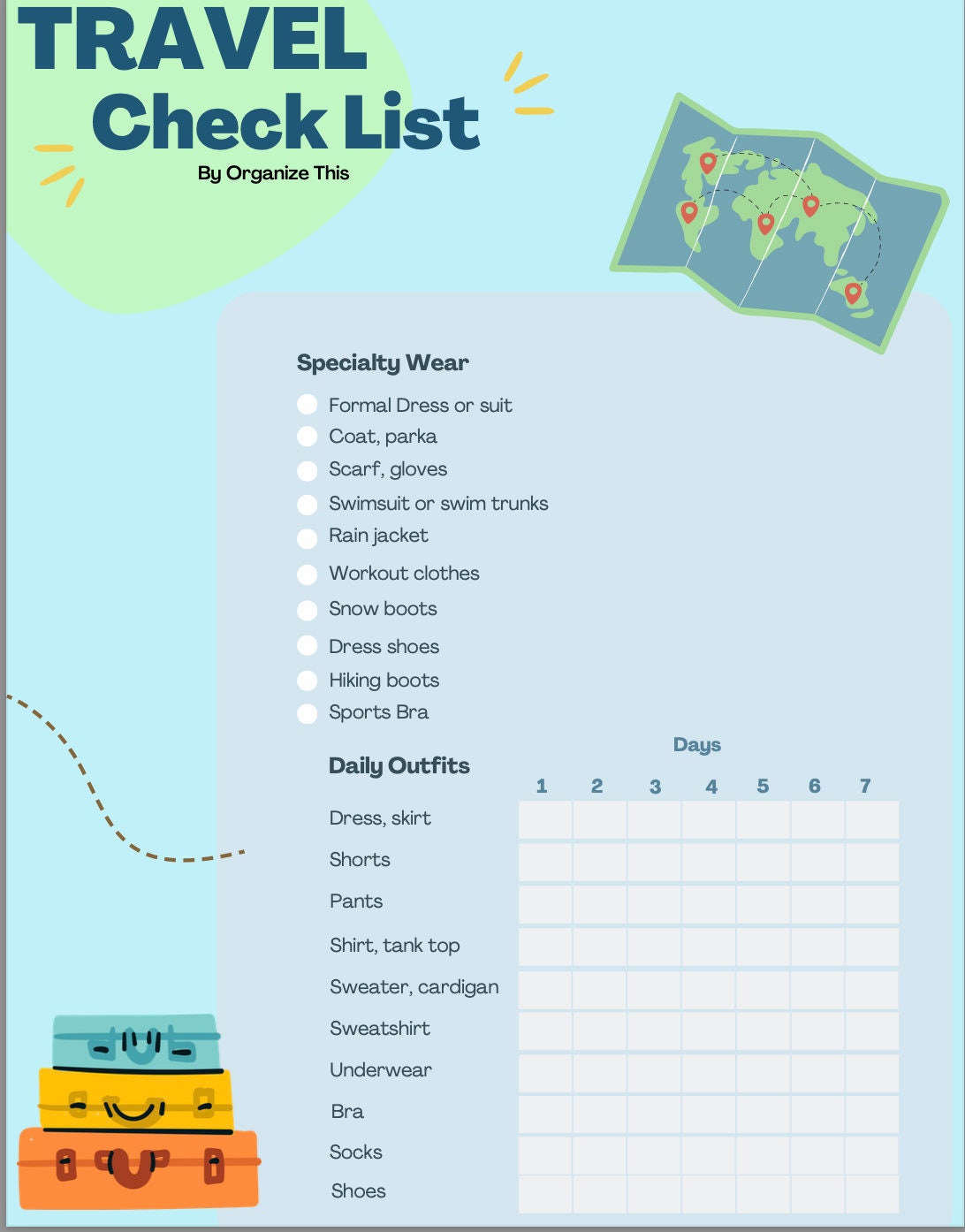 Travel Packing Checklist, Printable Travel Checklist, Editable Travel ...