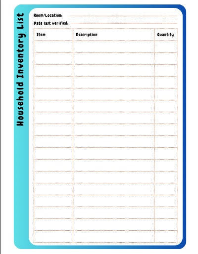 Household Inventory, Printable Household Inventory Worksheets, Editable ...