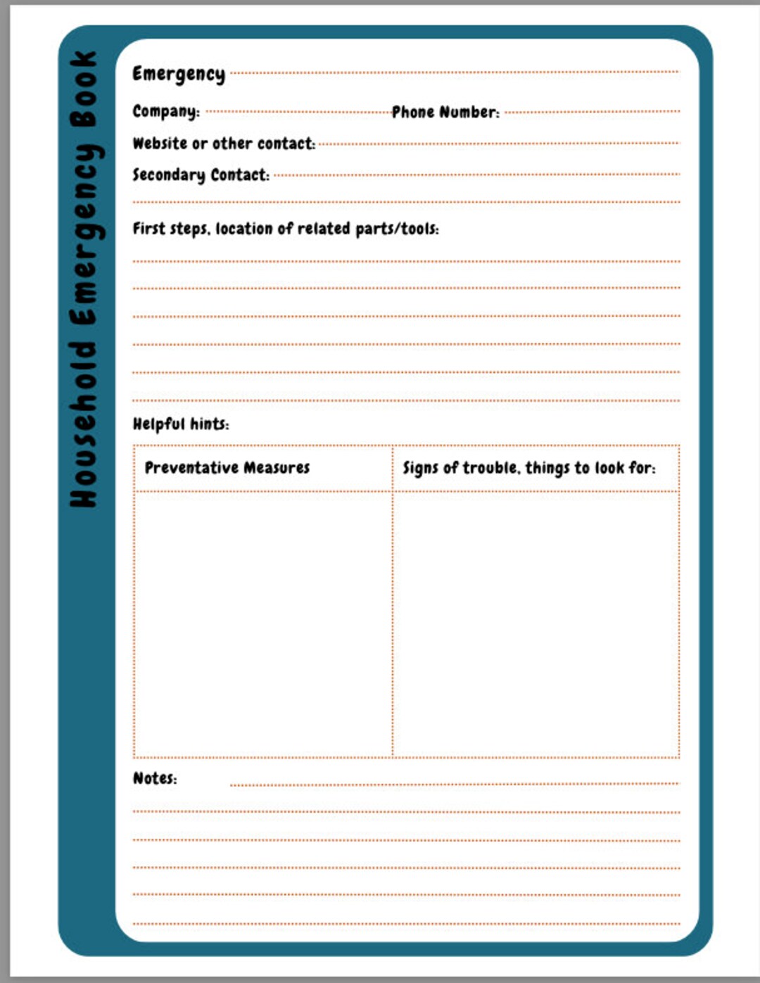 Household Emergency Book, Emergency Planning, Household Workbook ...