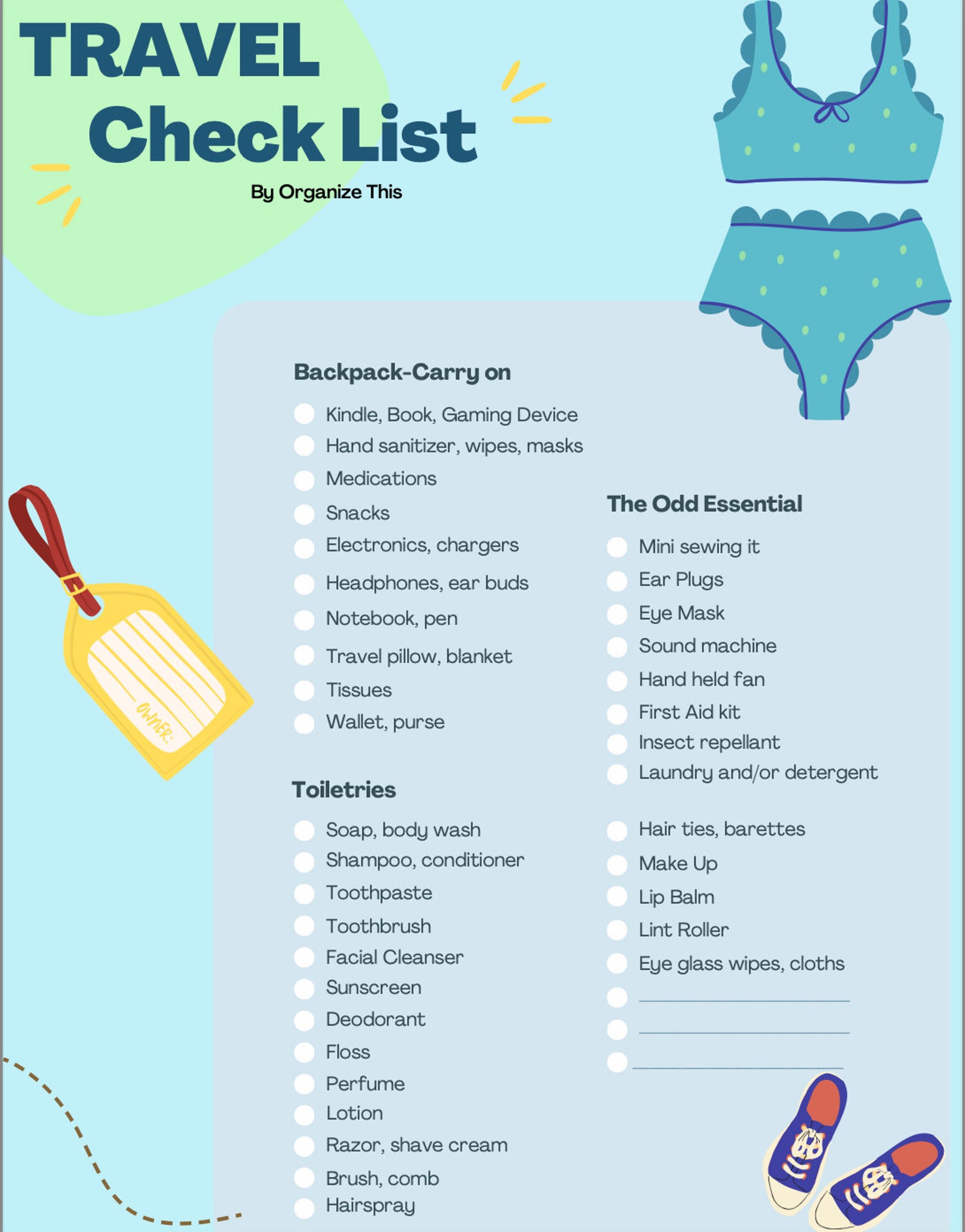 Travel Packing Checklist, Printable Travel Checklist, Editable Travel ...