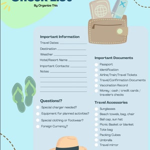 Travel Packing Checklist, Printable Travel Checklist, Editable Travel ...