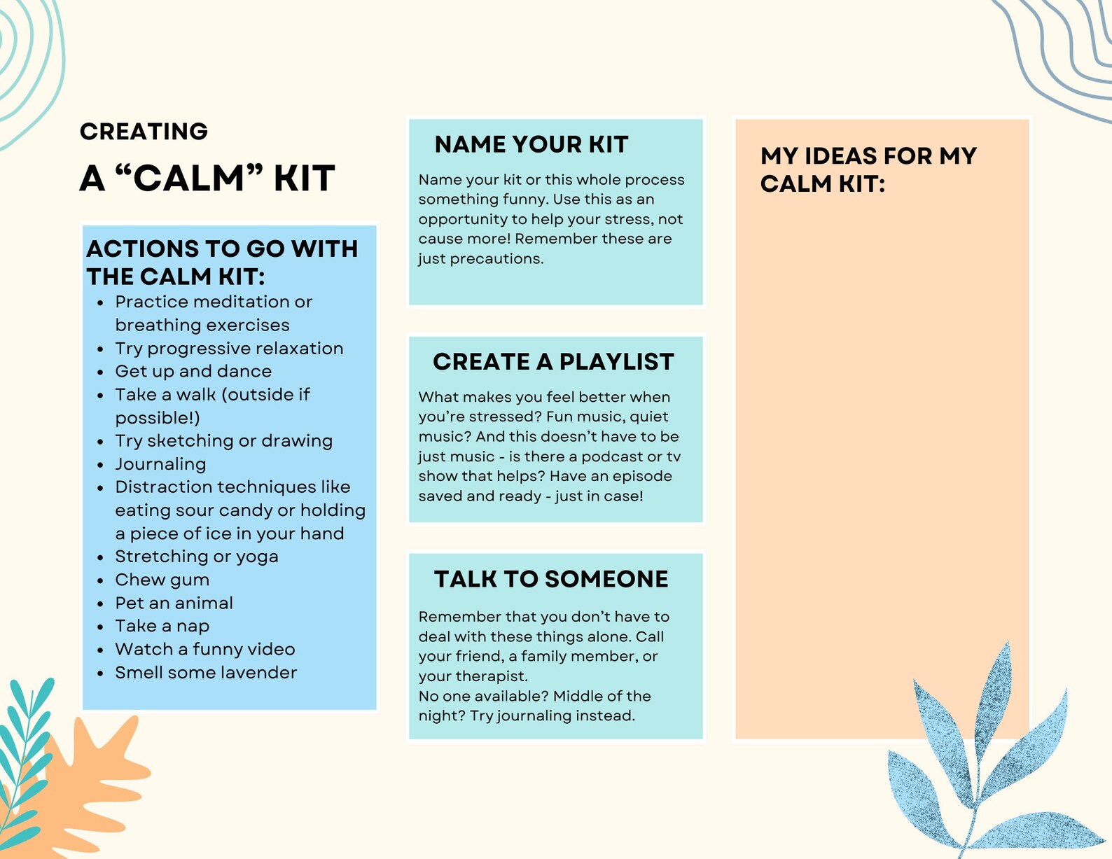 Panic First Aid Kit, Printable Anti-panic Checklist, Editable CALM Kit ...