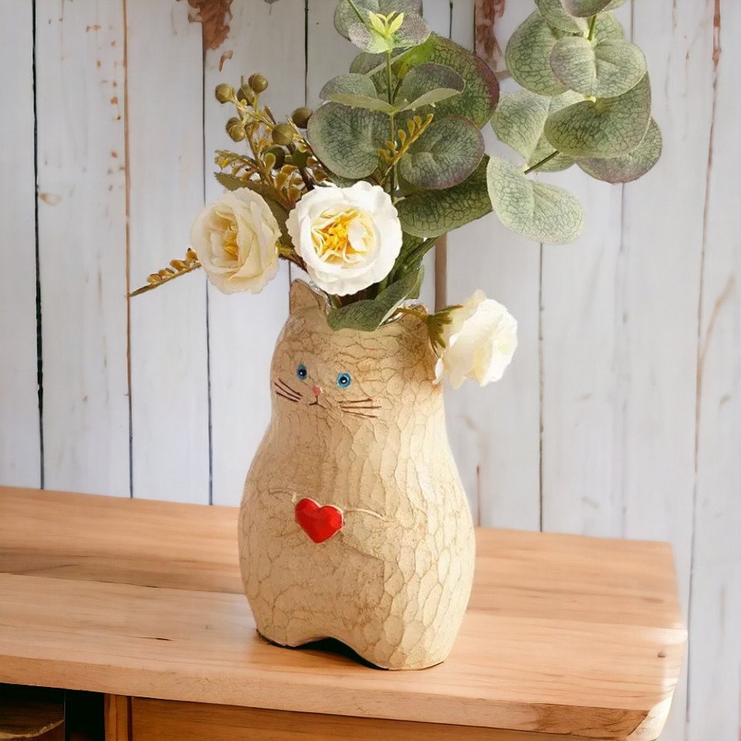 Cute Vase Cat Statue Cat Figure Vase Animal Lovers Gift Flower Vase ...