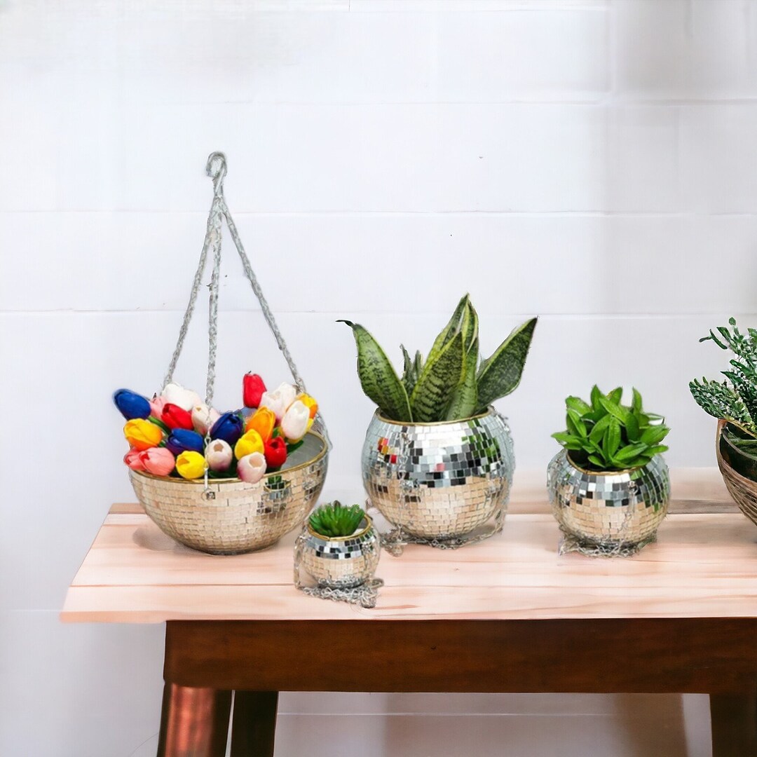 Disco Plant Pot Disco Ball Plant Hanger Disco Planter Hanging Planter ...
