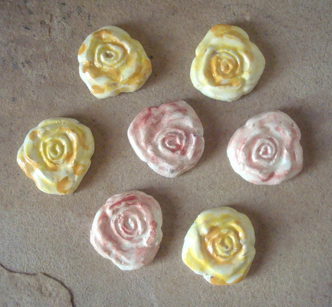 7 Rose Ceramic Clay Pottery Tiles Pink and Yellow Mosaic - Etsy