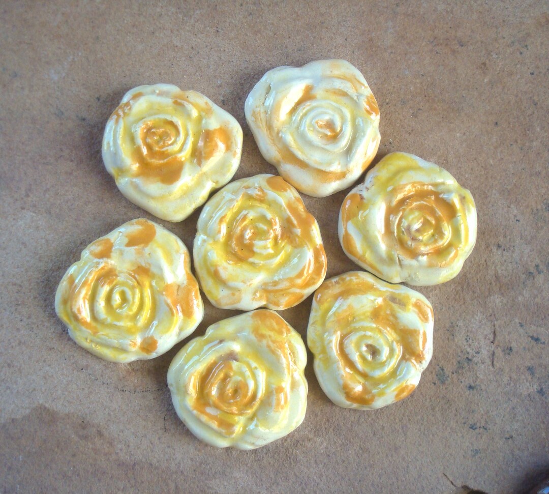 7 Yellow Rose Ceramic Clay Pottery Tiles Mosaic, Assemblage, Sculpture ...