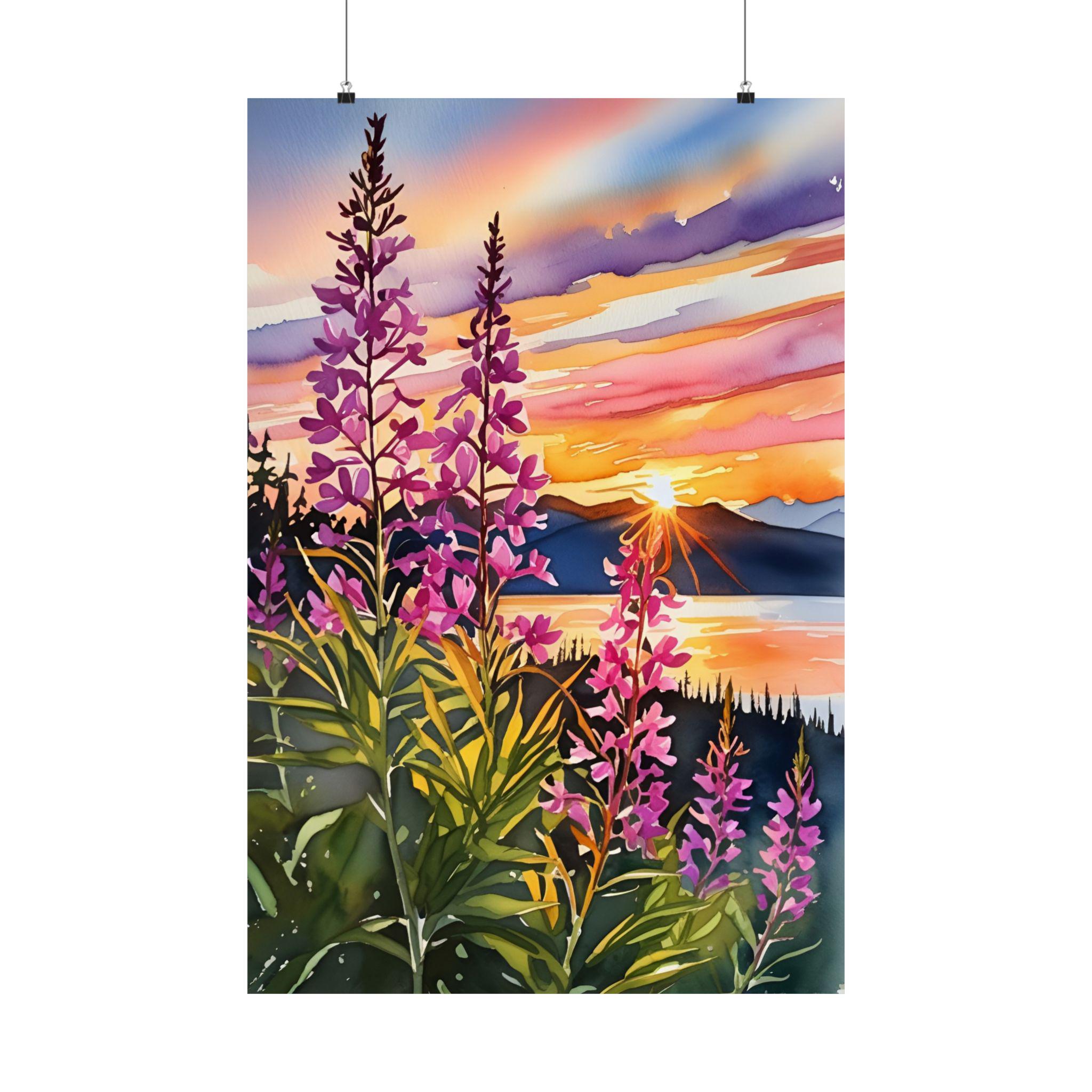 Vertical Poster, Alaska Fireweed Sunset, Matte Wall Art Print, Home ...