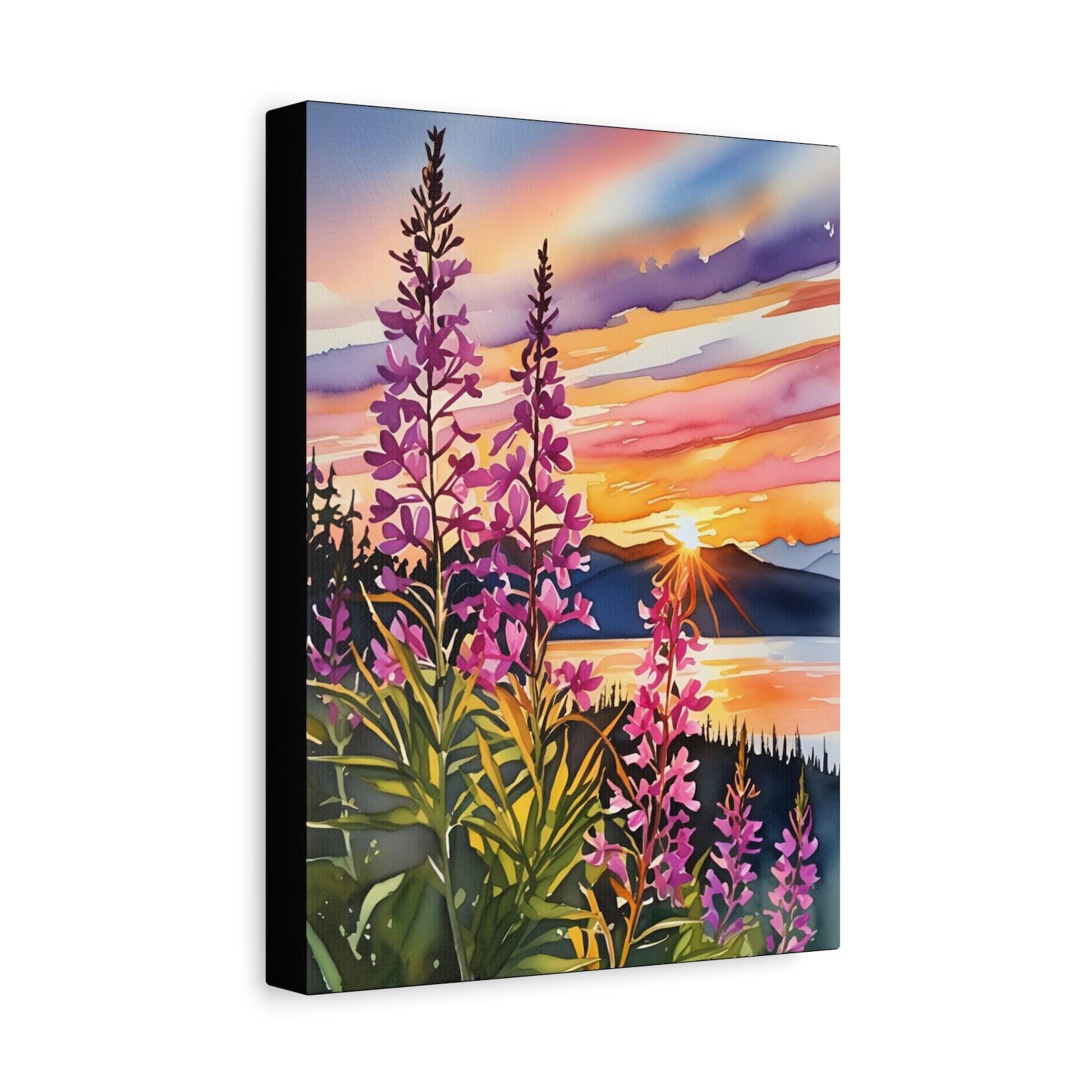 Canvas Print, Alaska Fireweed Sunset Wall Art, Stretched Matte Print, 1 ...