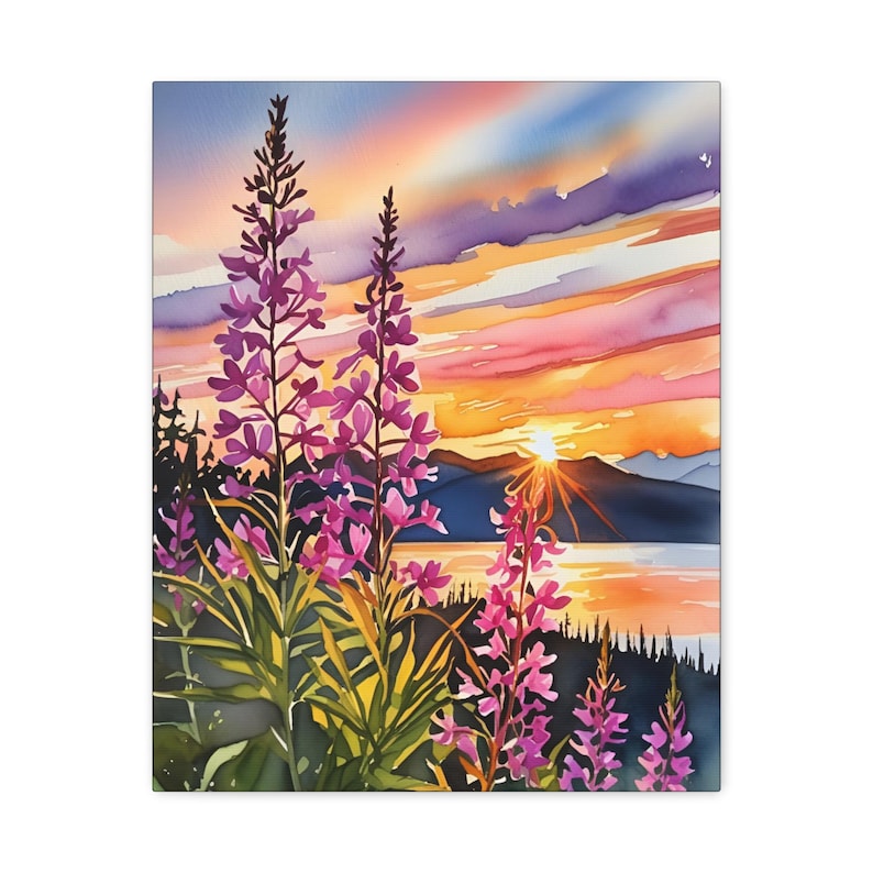 Canvas Print, Alaska Fireweed Sunset Wall Art, Stretched Matte Print, 1 ...
