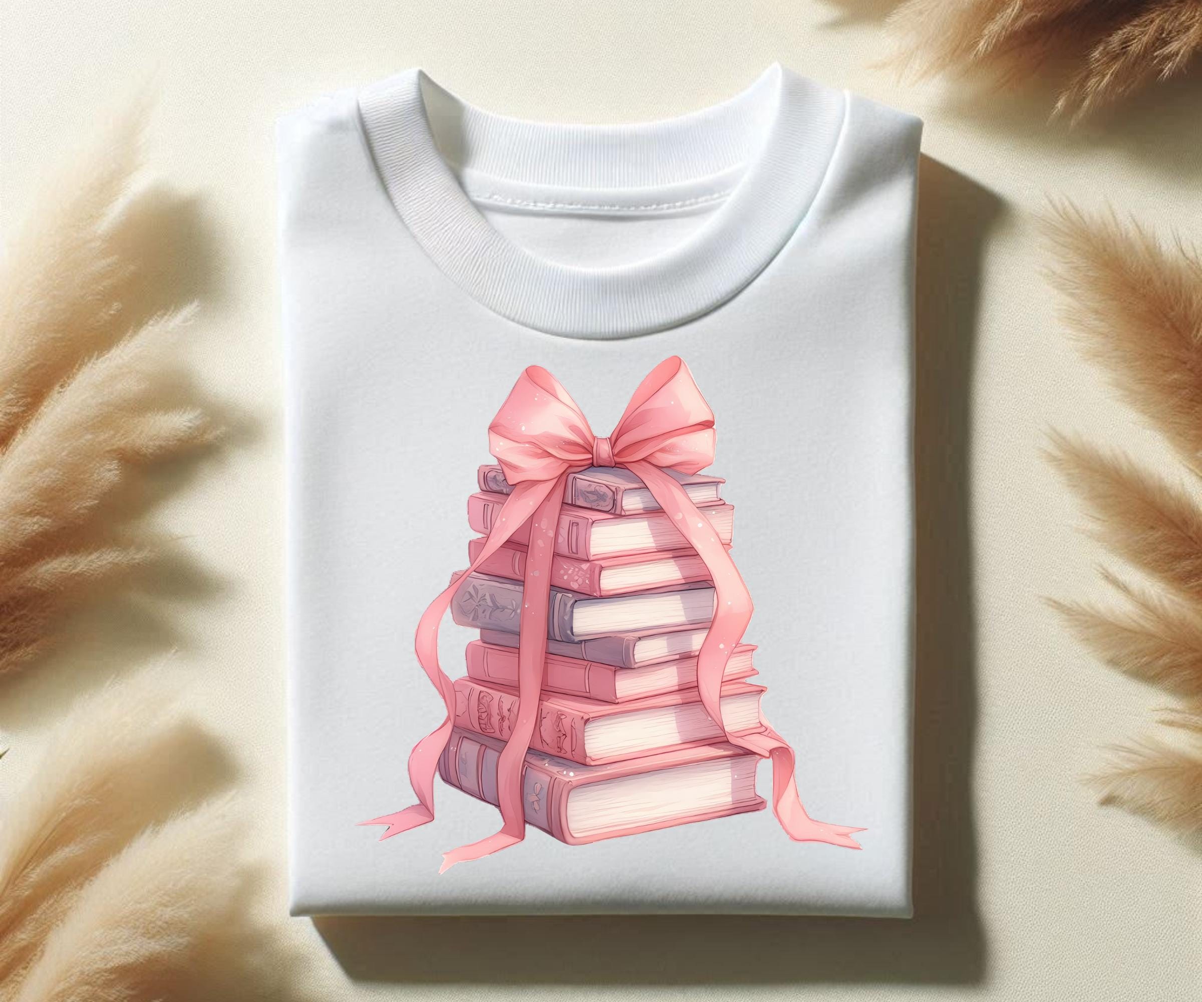 Coquette Book Stack With Pink Ribbon Bow PNG, Girly Book Clipart, Book ...