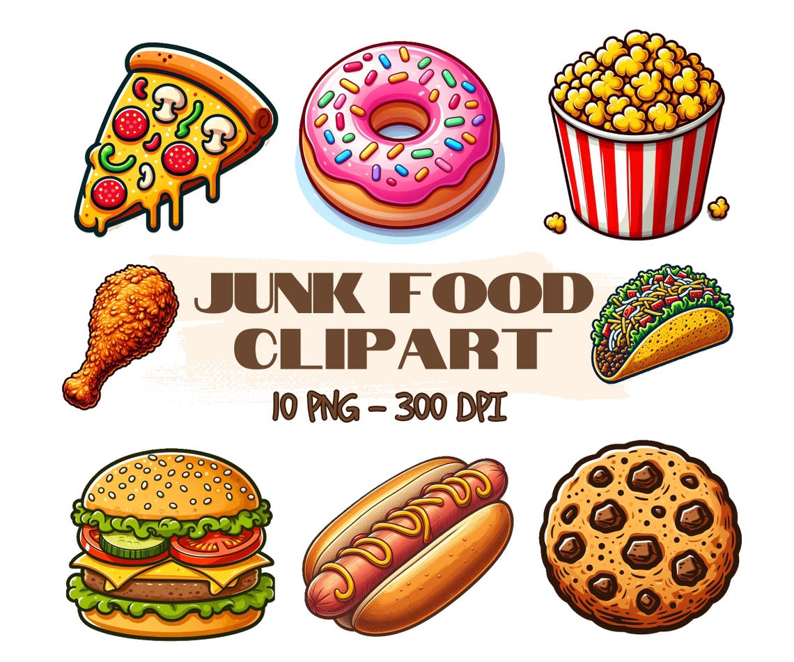 Junk Food Clipart Set, Fast Food Png, Burger PNG, Pizza PNG, Taco Png ...