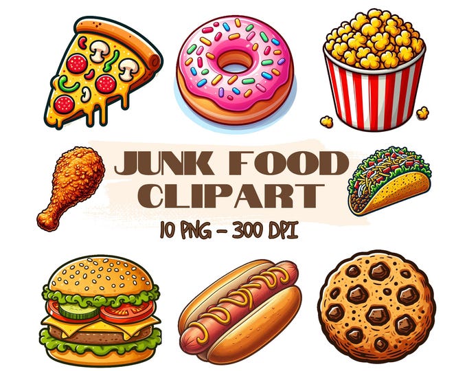 Junk Food Clipart Set, Fast Food Png, Burger PNG, Pizza PNG, Taco Png ...