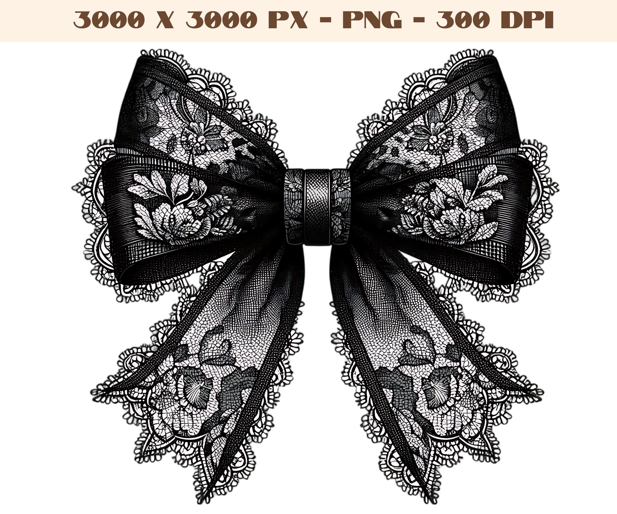 Elegant Vintage Black Lace Bow Png,coquette Dark Aesthetic Ribbon Print ...