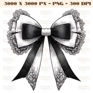 Lace Bow PNG, Victorian Vintage Black and White Lace Png,cute Coquette ...