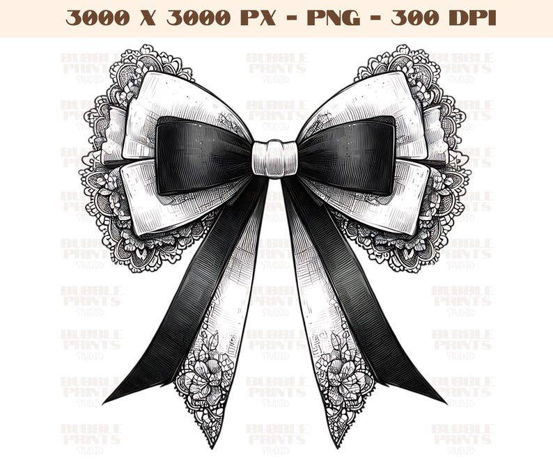 Lace Bow PNG, Victorian Vintage Black and White Lace Png,cute Coquette ...