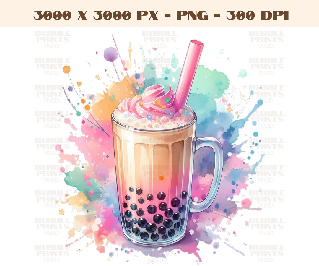 Watercolor Bubble Tea Png Clipart, Vibrant Whimsical Boba Illustration ...