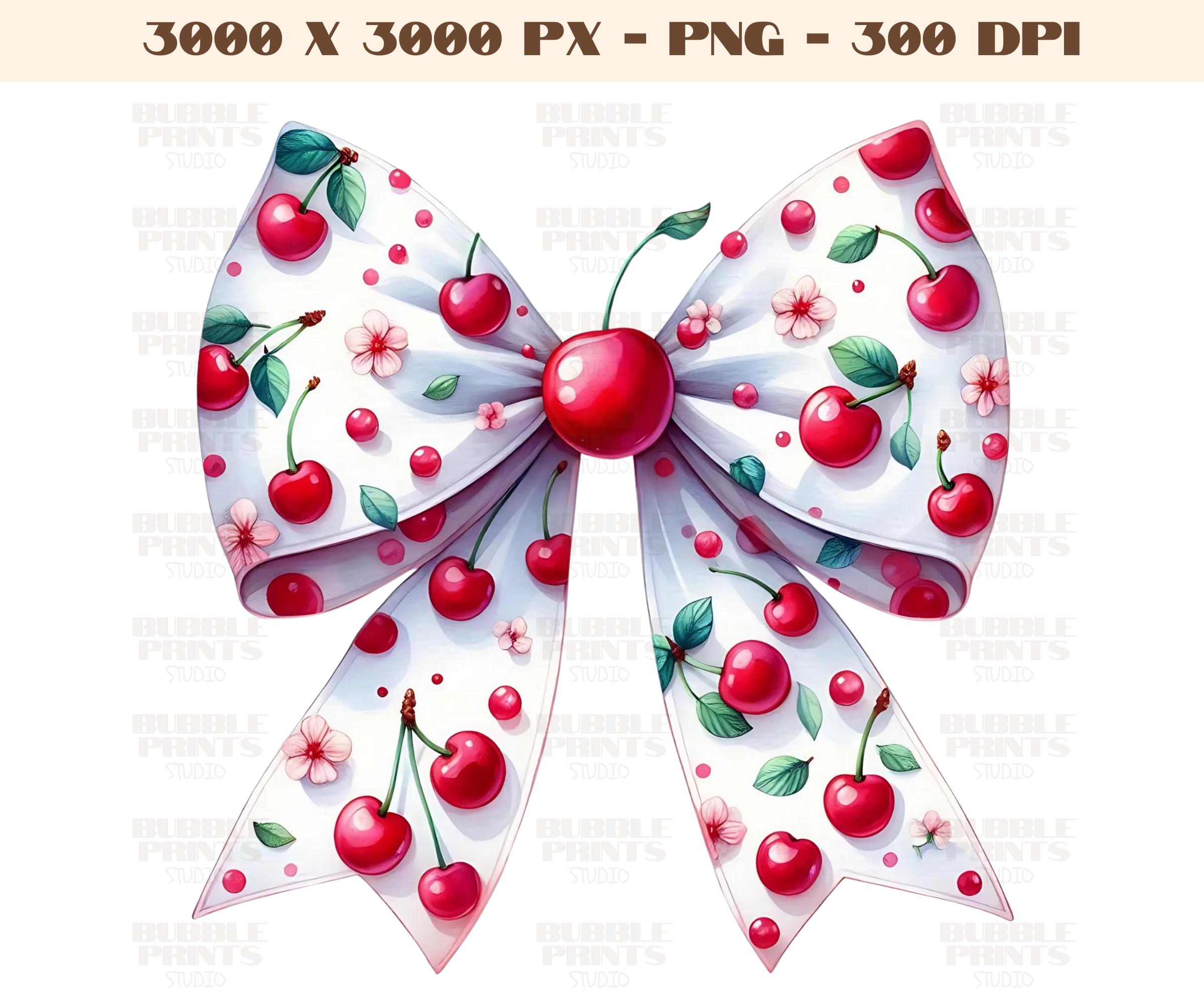 Cherry Ribbon Bow PNG, Coquette Digital Download, Clipart Image T-shirt ...