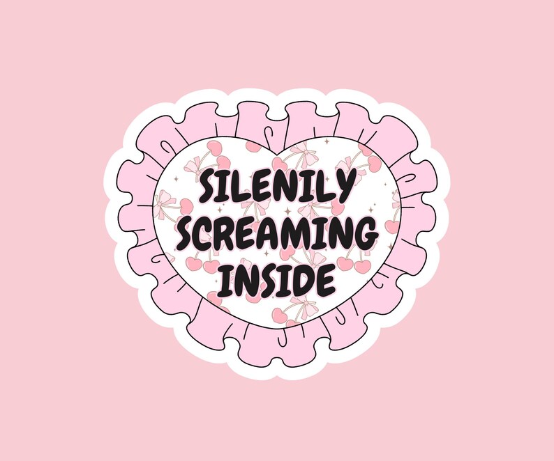 Silently Screaming PNG Pink Heart Cherry Bow PNG Trending Trendy Funny ...